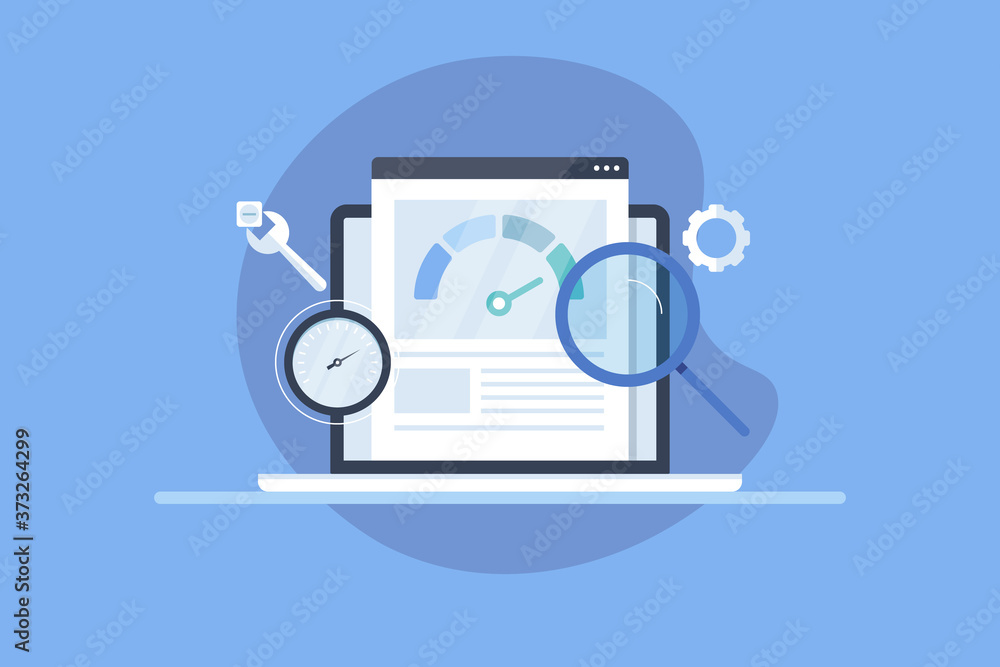 Стоковий вектор Website loading speed testing software, webmaster ...