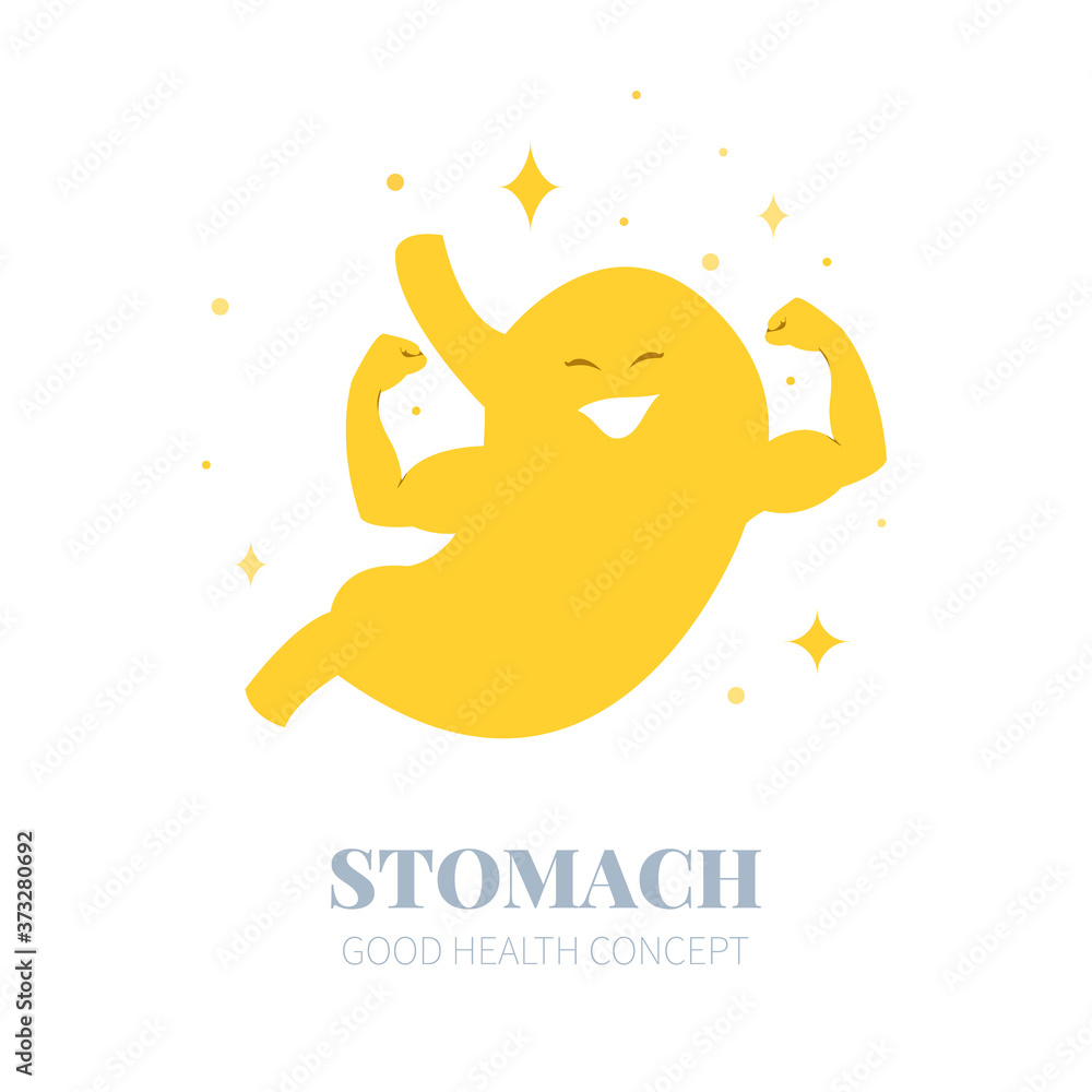 Strong healthy stomach cartoon character showing muscles. Human body ...