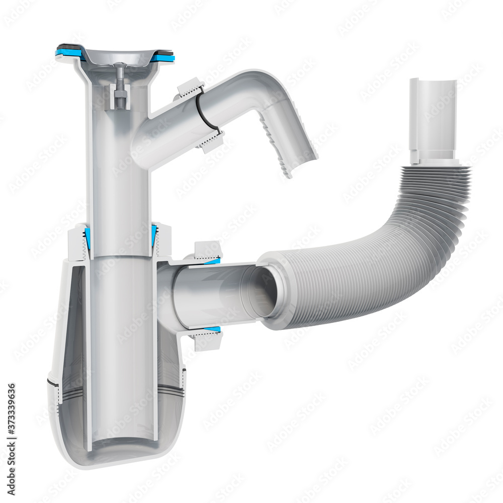 Cross-section of siphon for sink, 3D rendering Stock Illustration ...