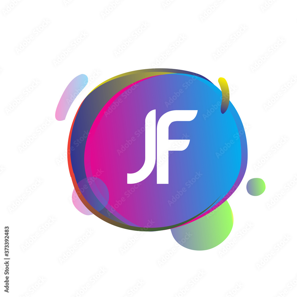 Letter JF logo with colorful splash background, letter combination logo ...