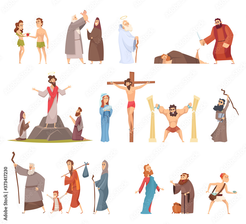 Bible characters. Historical antique holy people vector illustrations ...