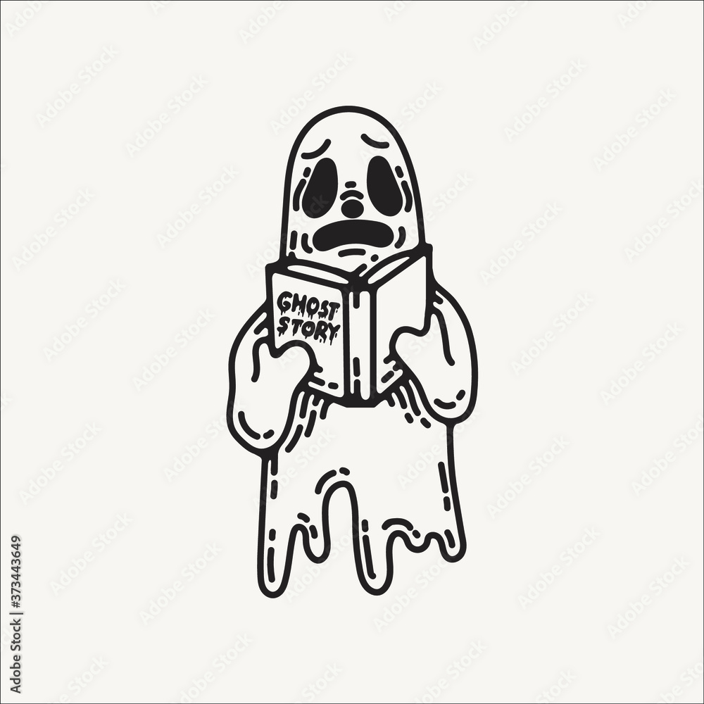 Stock-Vektorgrafik „scared halloween ghost reading a scary horror story ...