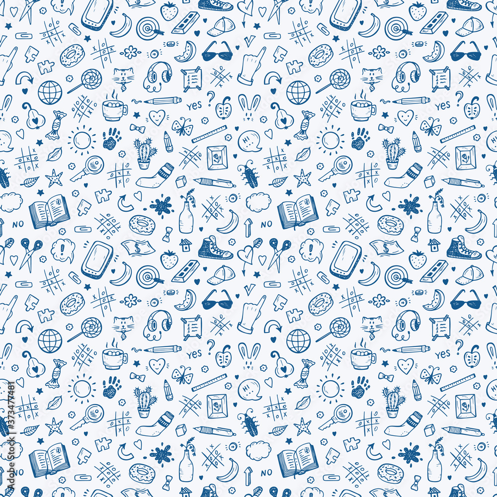 Workplace concept. Mess on the table Seamless Pattern. Messy desk. Hand ...