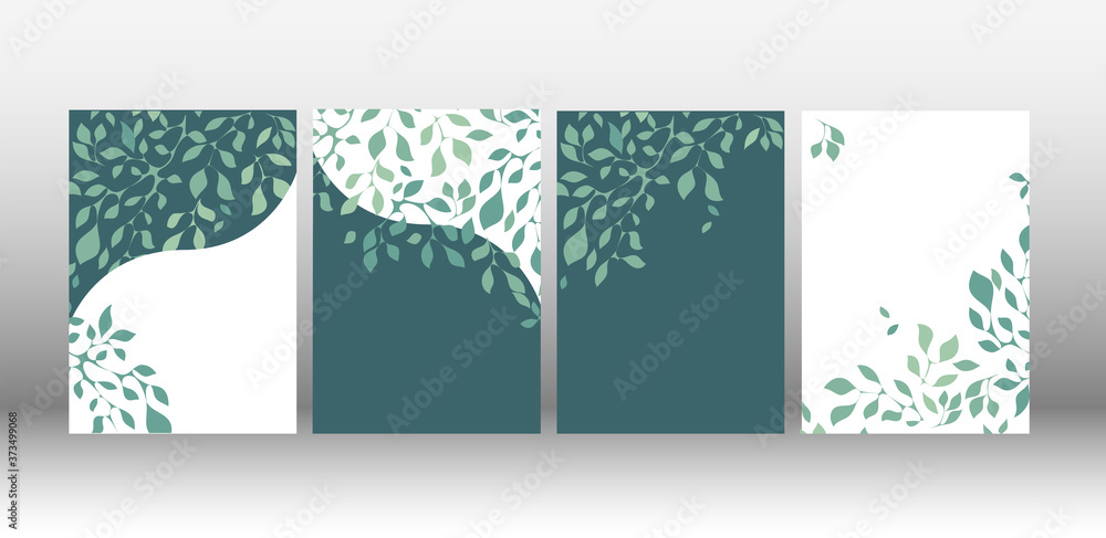 Business report A4 size cover design template. Leaves in organic shape ...