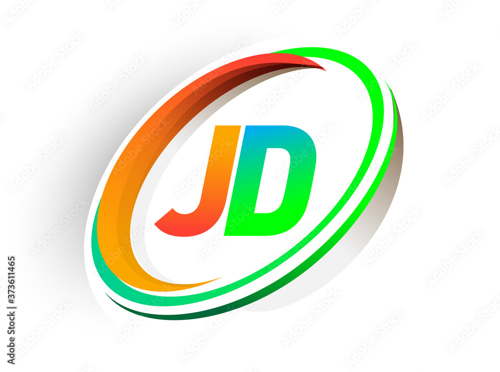 initial letter JD logotype company name colored orange and green circle ...