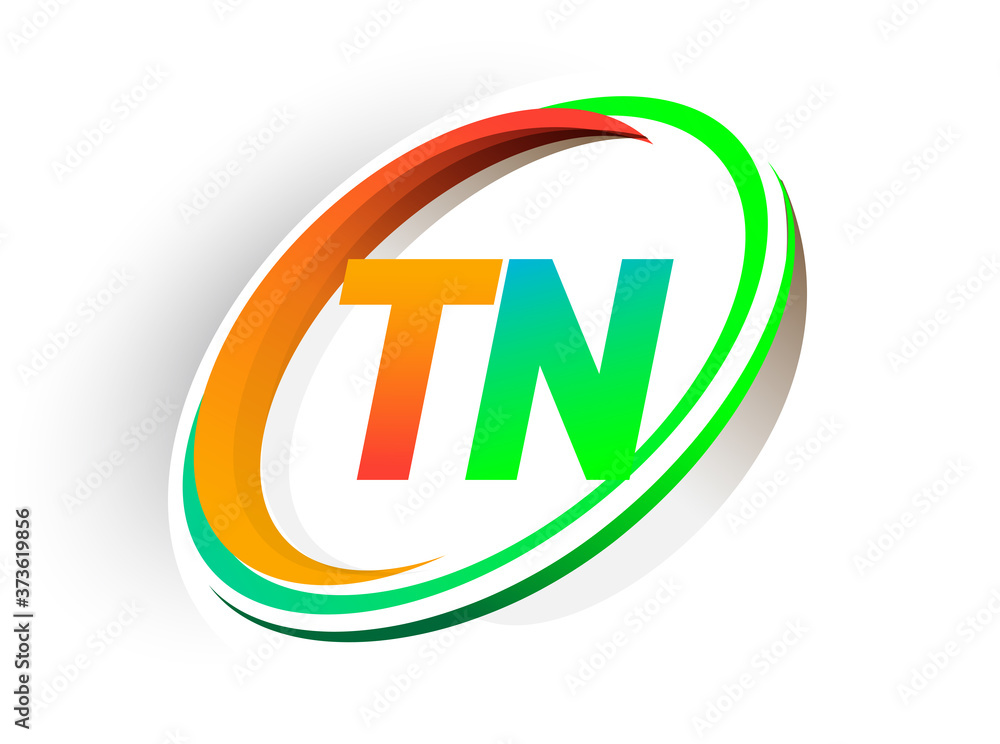 initial letter TN logotype company name colored orange and green circle ...