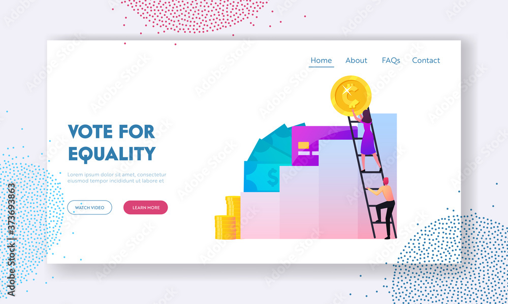 Gender Equality Landing Page Template. Tiny Male and Female Characters ...