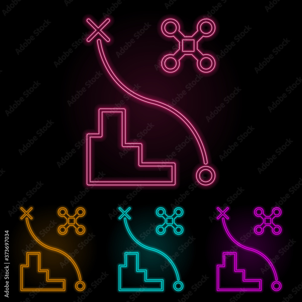 drone flight path color neon set. Simple thin line, outline vector of ...
