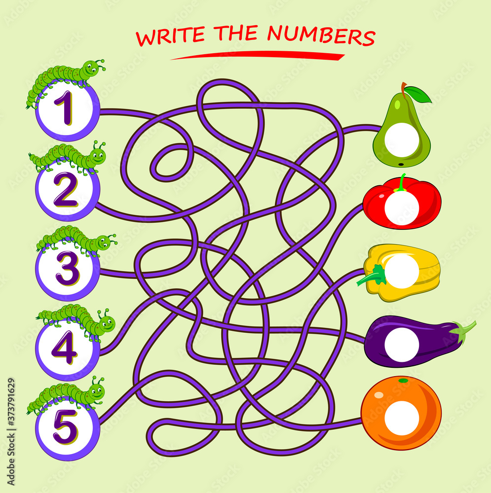 Math education for children. Find the path and write the numbers in ...