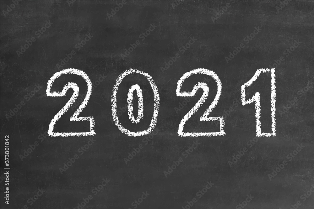2021 bold numbers in handwritten thin stroke white chalk brush font ...