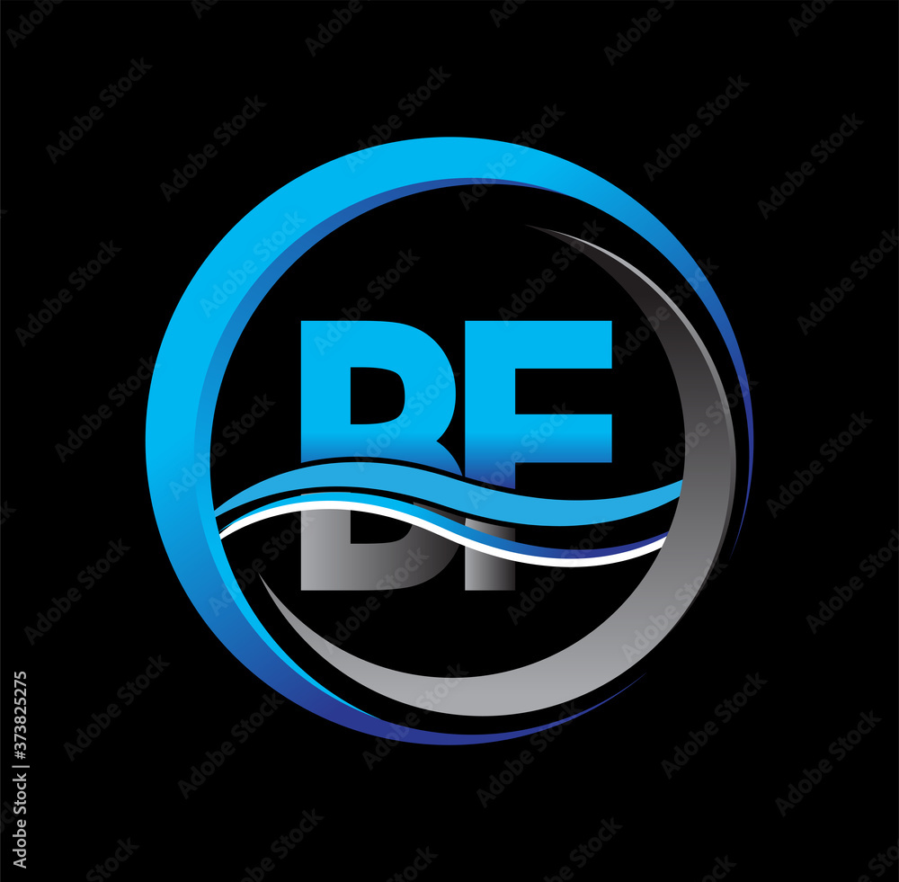 initial letter logo BF company name blue and grey color on circle and ...