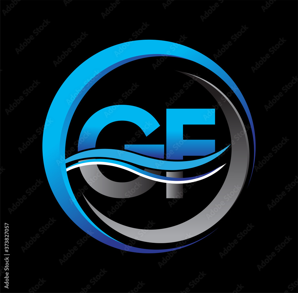 initial letter logo GF company name blue and grey color on circle and ...