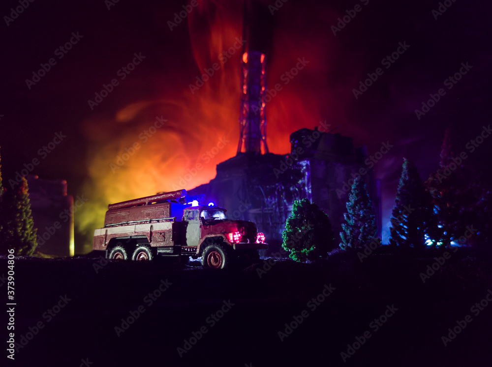 Foto de Stock Chernobyl nuclear power plant at night. Layout of ...