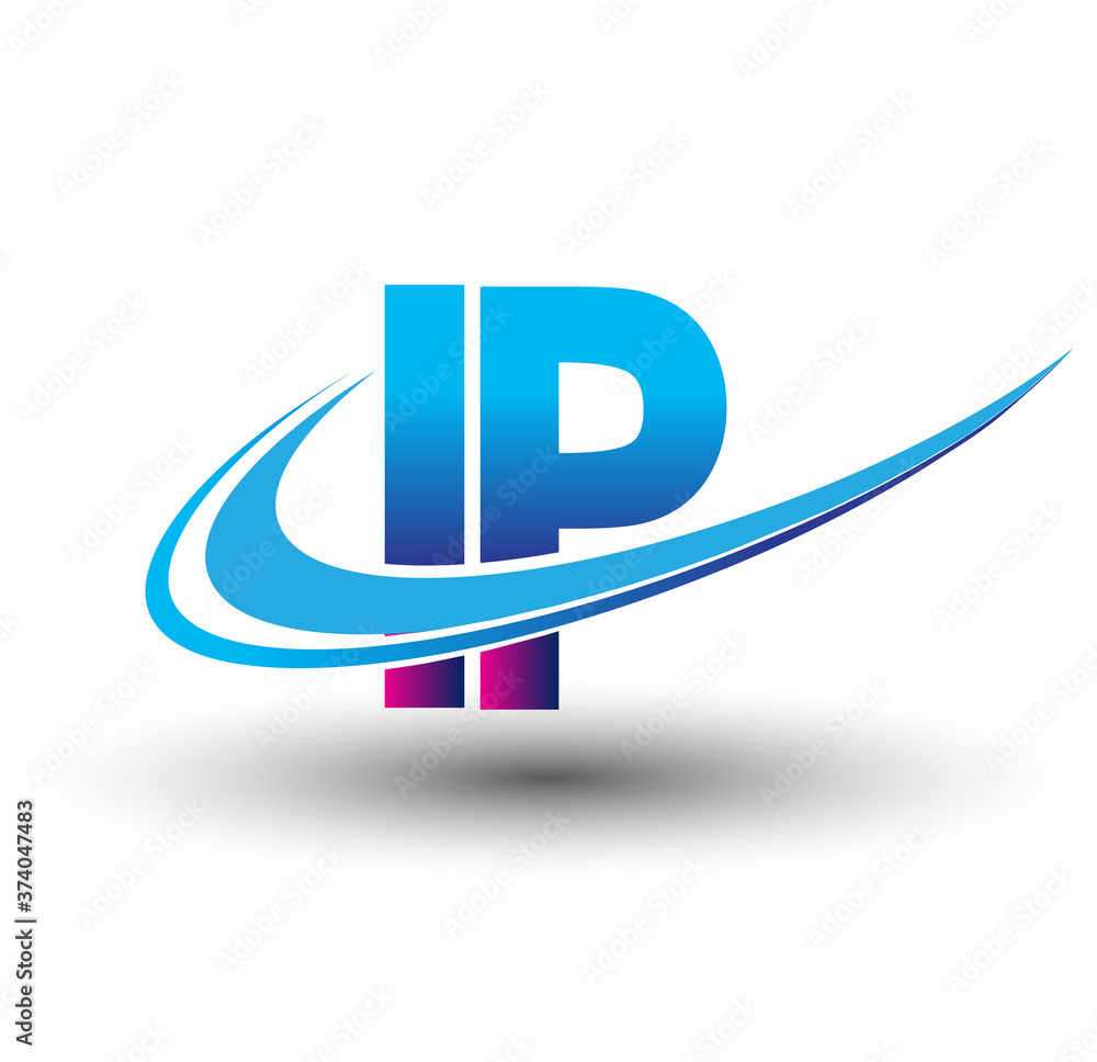 initial letter IP logotype company name colored blue and magenta swoosh ...