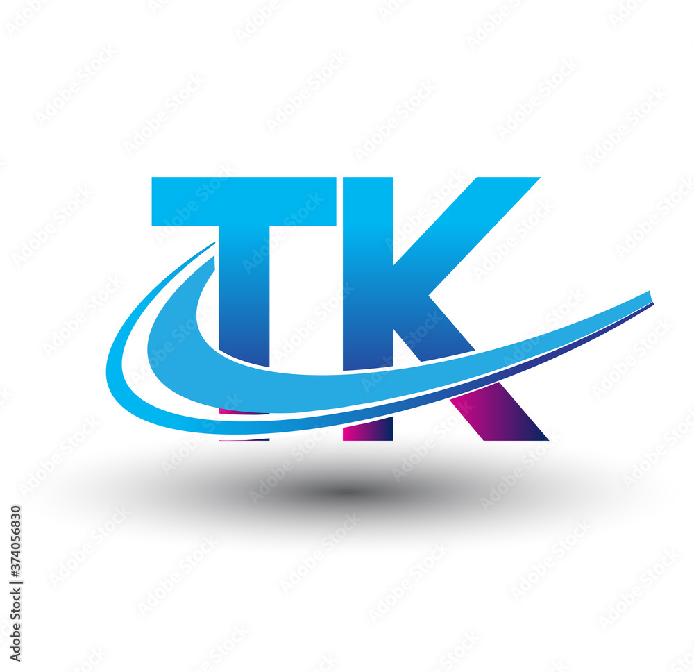initial letter TK logotype company name colored blue and magenta swoosh ...