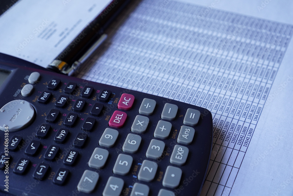 accountant data spreadsheet with calculator. business accounter ...