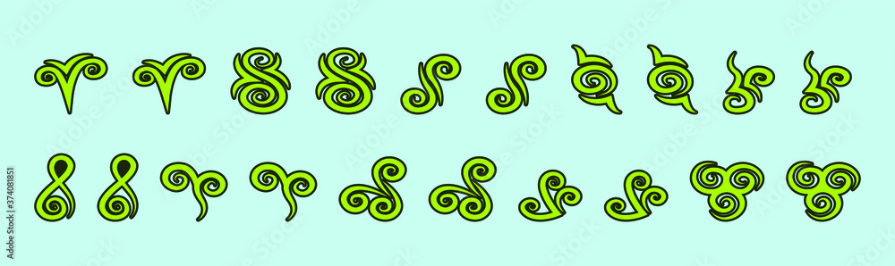 set of Koru. Maori symbol is a spiral shape based on silver fern frond cartoon icon design ...