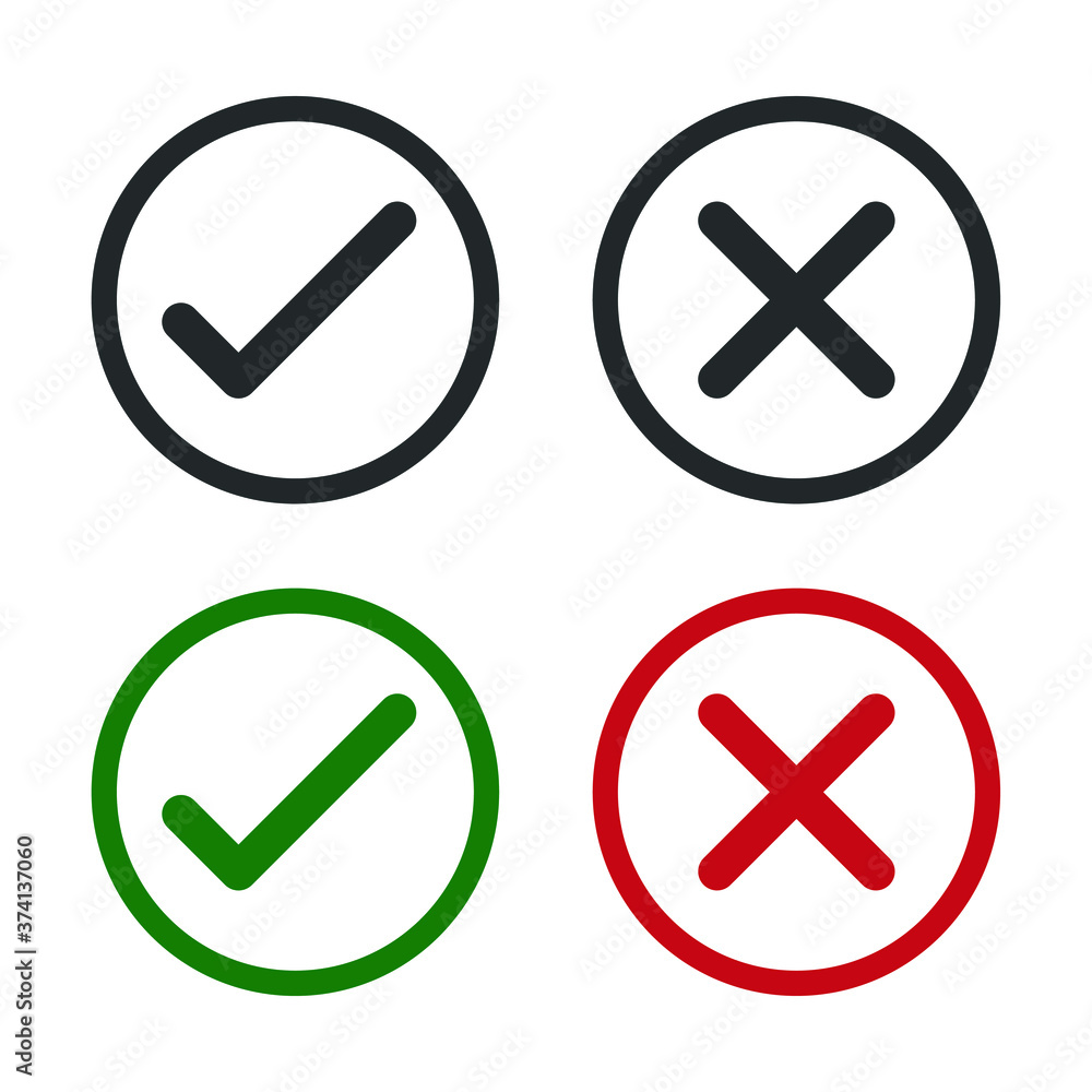 Check mark vector icon set. Right and wrong symbol. Approved and denied ...