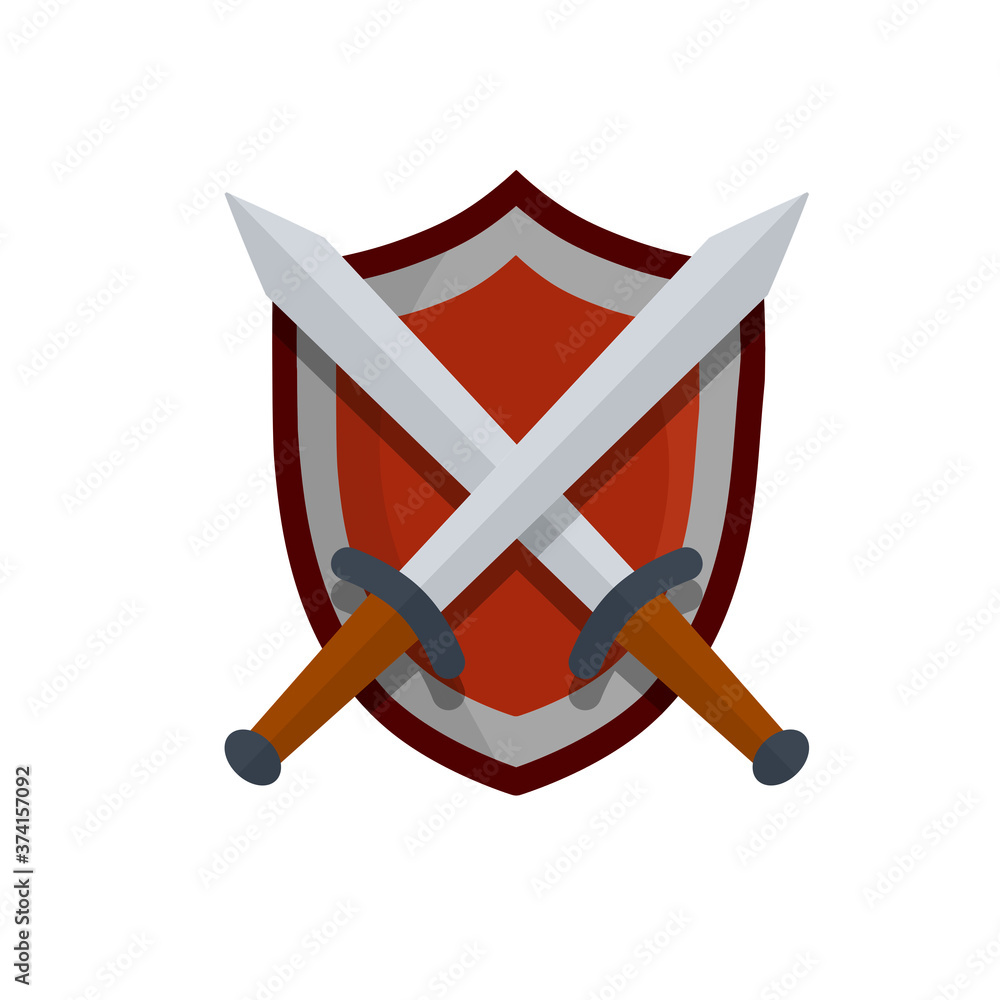 Medieval heraldic coat of arms. Red guard shield and crossed sword ...