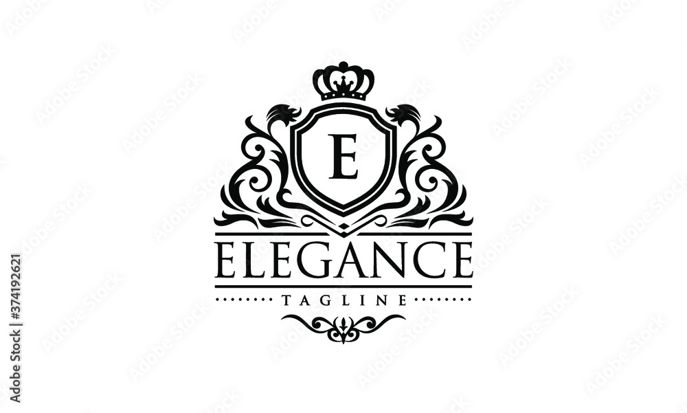 Elegant Black on White Royal Logo - Fancy Letter Initial Crest Design ...