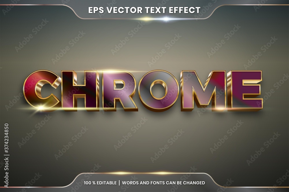 Text effect in 3d Chrome words, font styles theme editable realistic ...