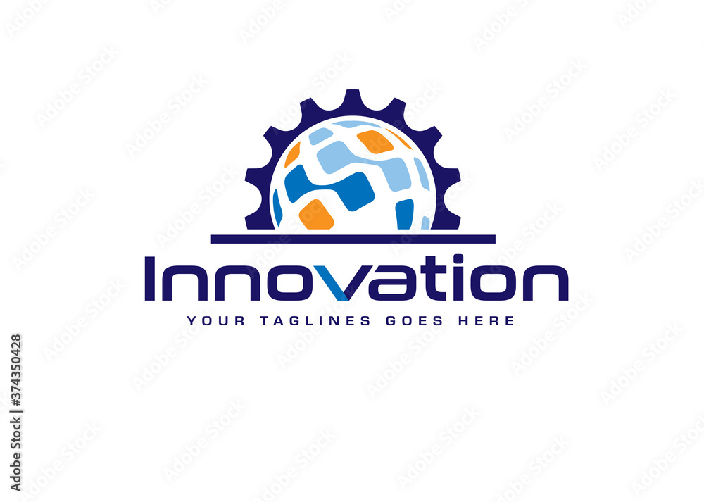 Global technology gear concept business logo template design. Globe ...