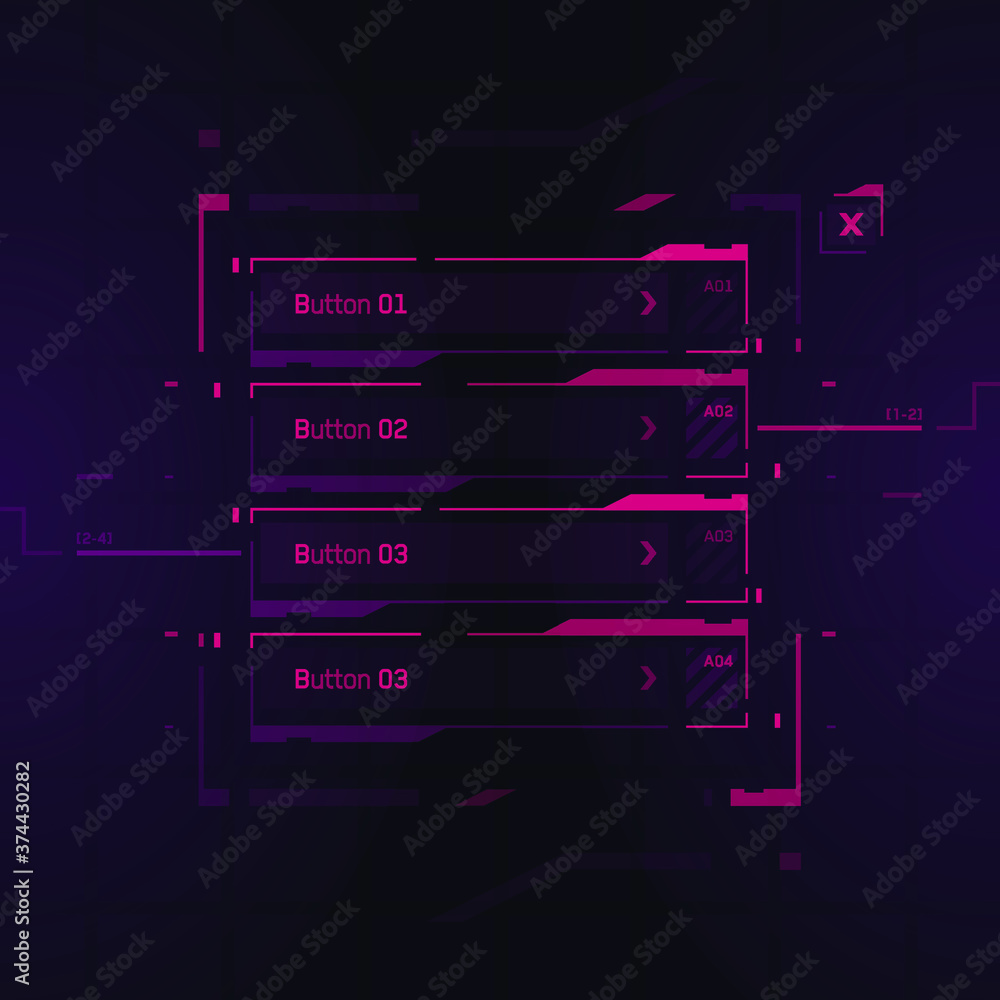 FUI / UI - Sci-fi Cyberpunk style Game Menu Template Stock Vector ...