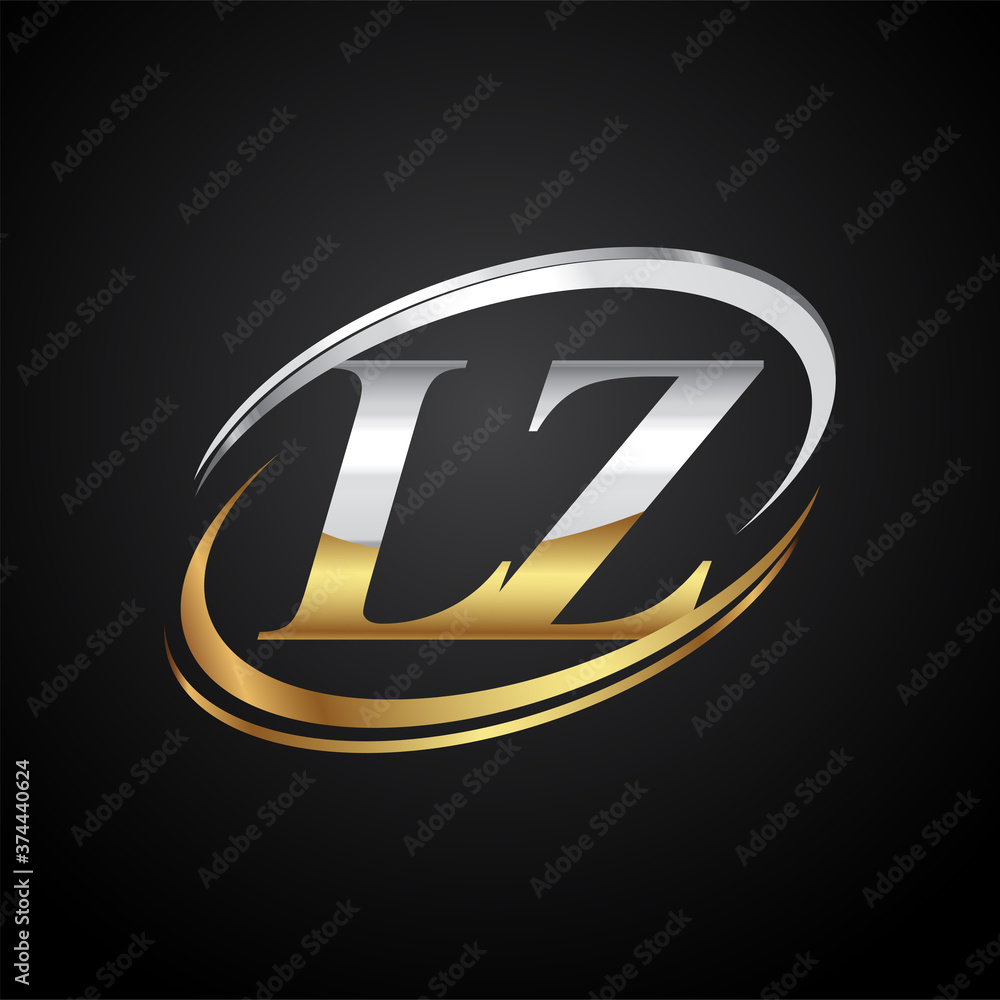 initial letter LZ logotype company name colored gold and silver swoosh ...