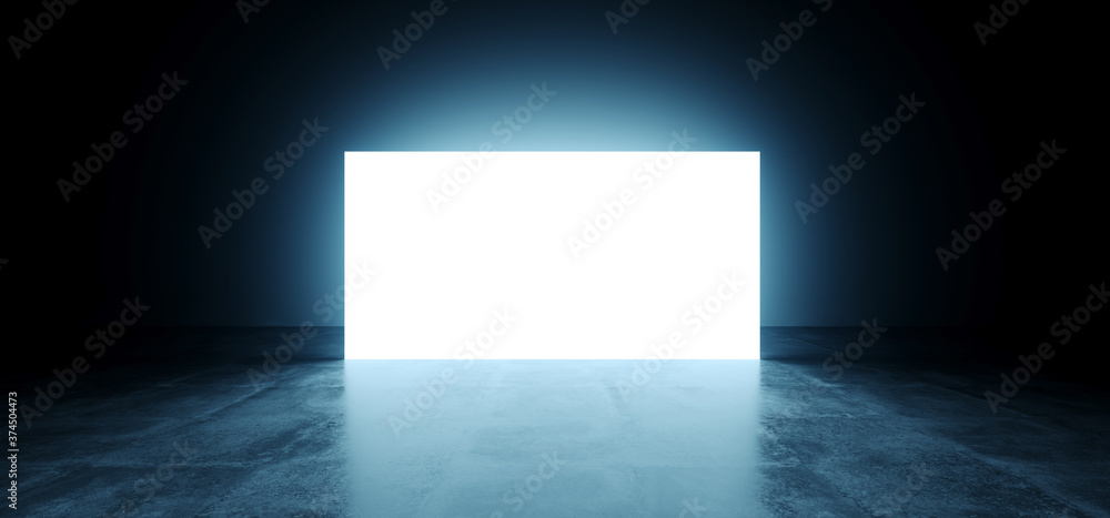 Sci Fi Modern Tunnel White Rectangle Plane Tunnel Corridor Blue Glowing ...