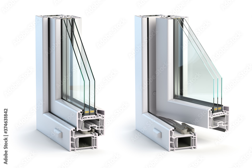 Cross section of plastic windows profile PVC iisolated on white ...
