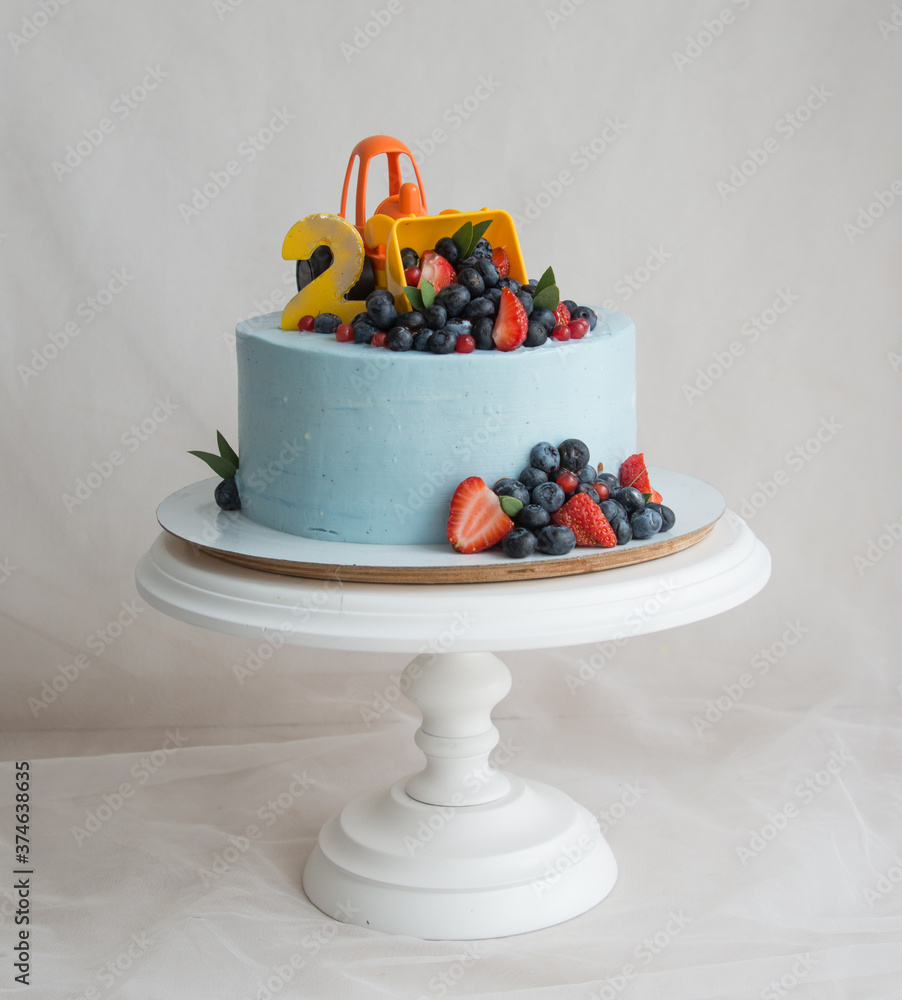 birthday cake with berries Stock Photo | Adobe Stock