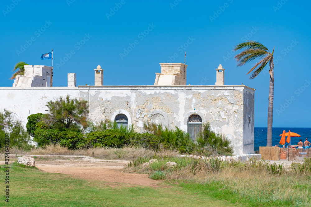 Wonderful Mediterranean coast in Puglia, South Italy, with finca or old ...