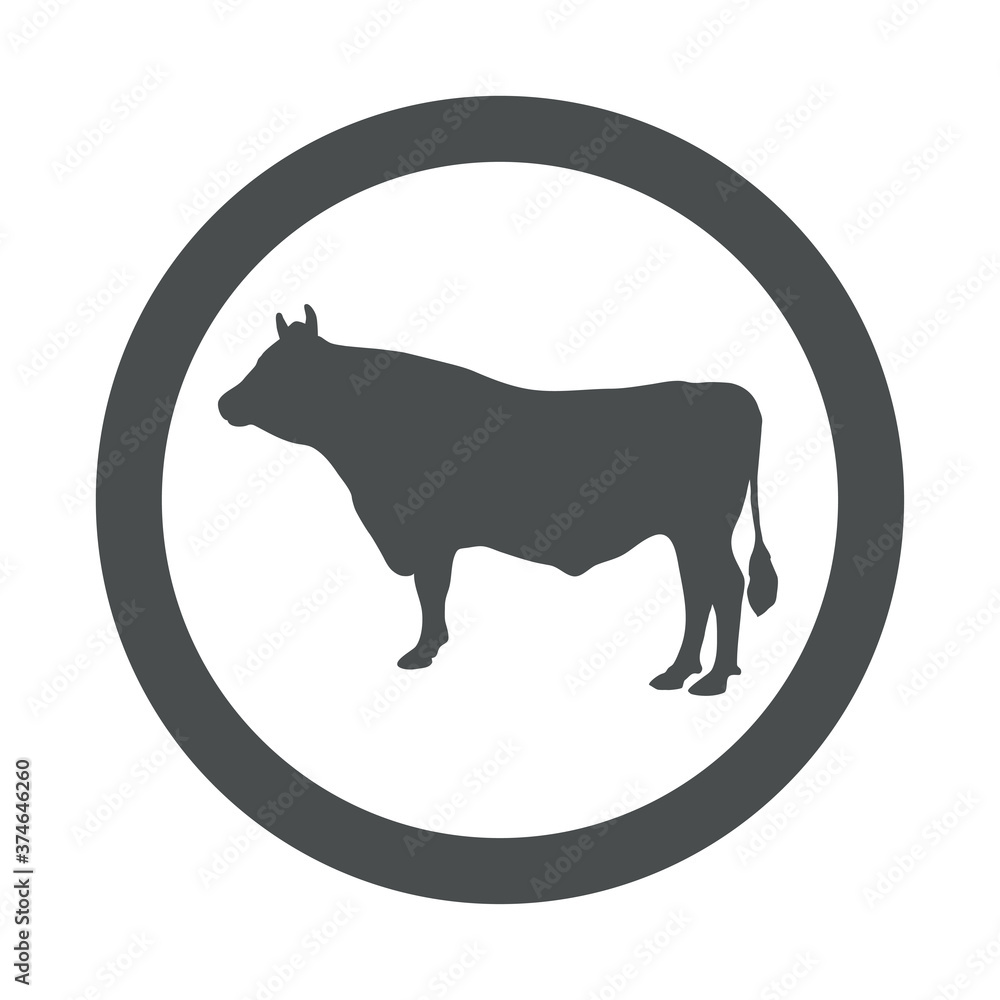Animales de granja. Silueta de toro de raza guernsey en círculo color ...