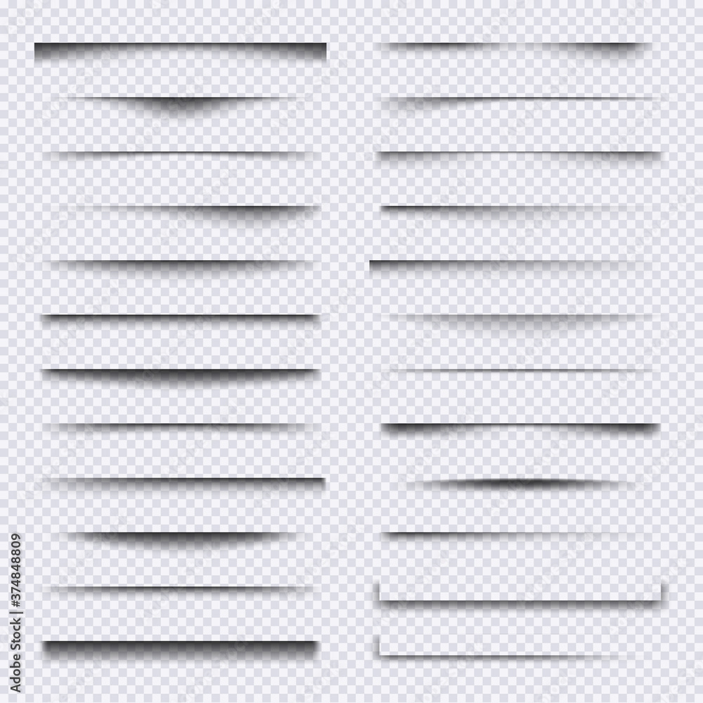 Shadow dividers. Realistic web elements frames soft shadows overlay ...