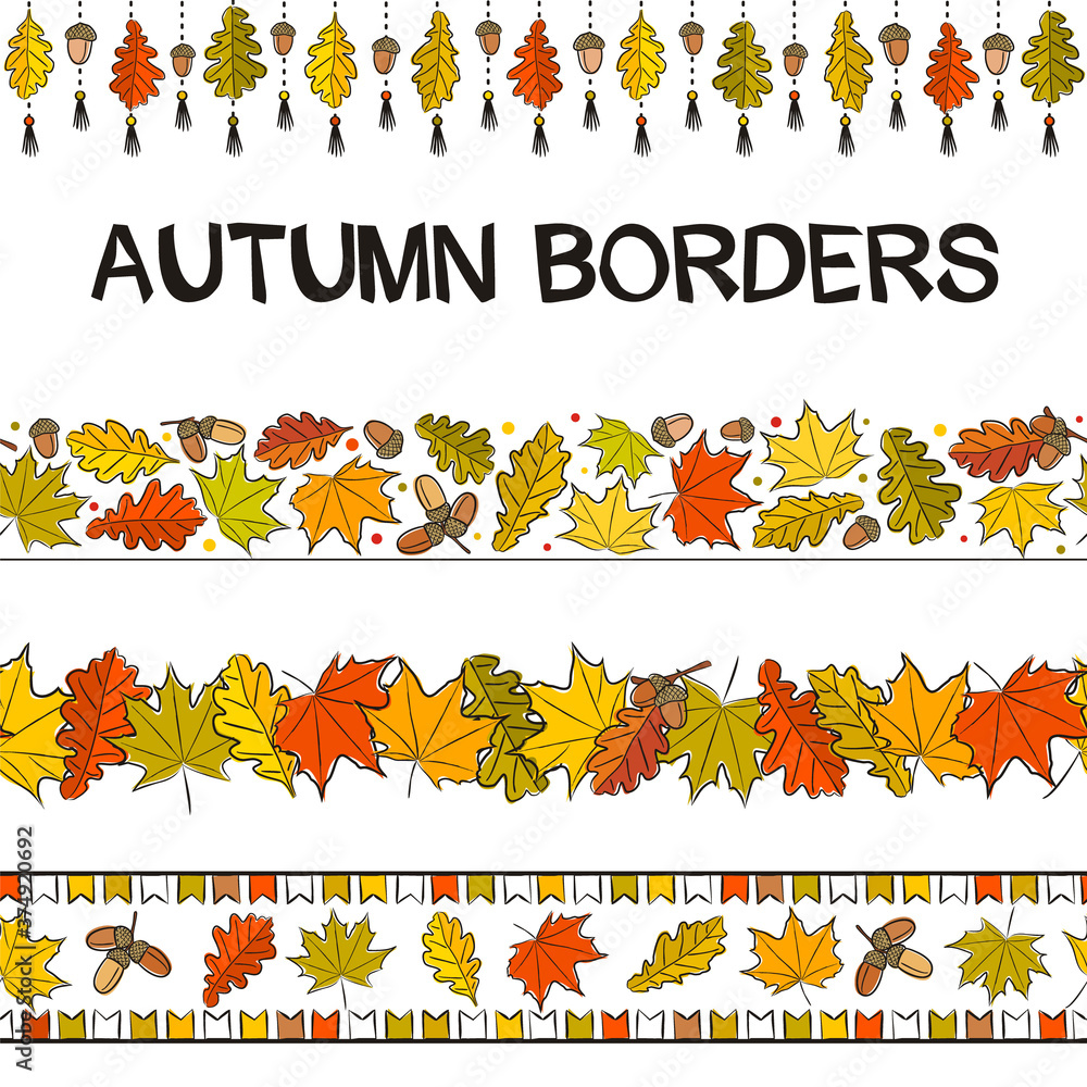 Set for autumn decoration. Seamless patterns for frames and borders ...