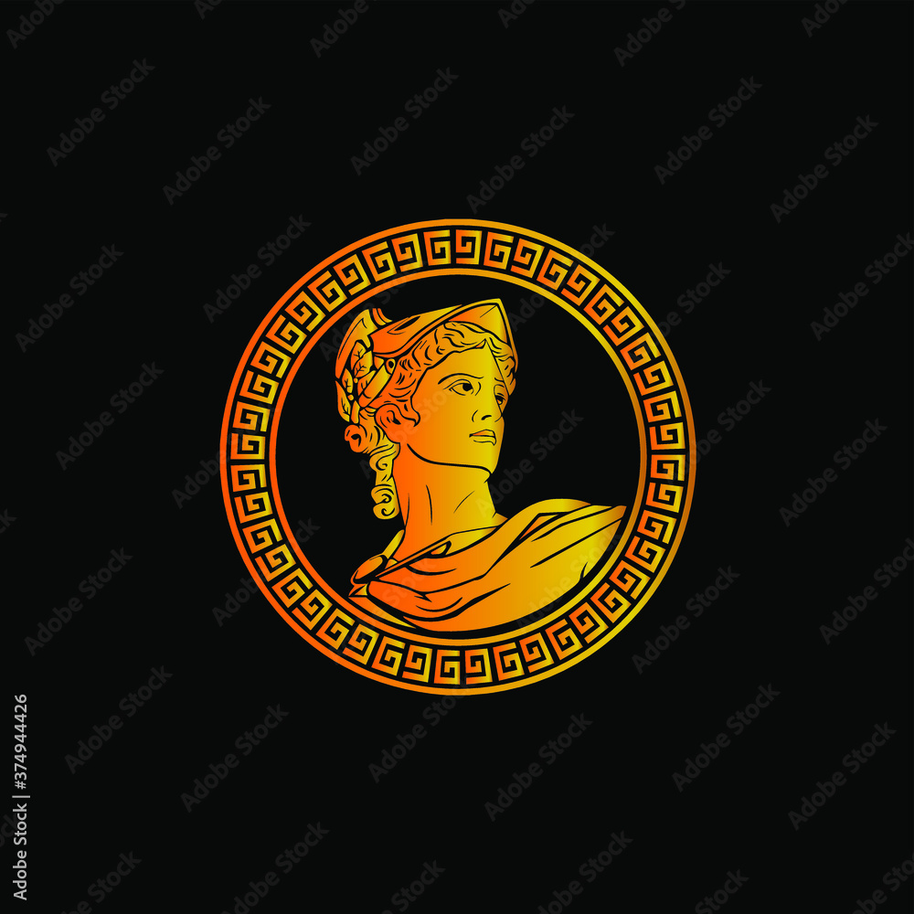 Ares, Greek god of war with circle and golden color logo. Stock Vector ...