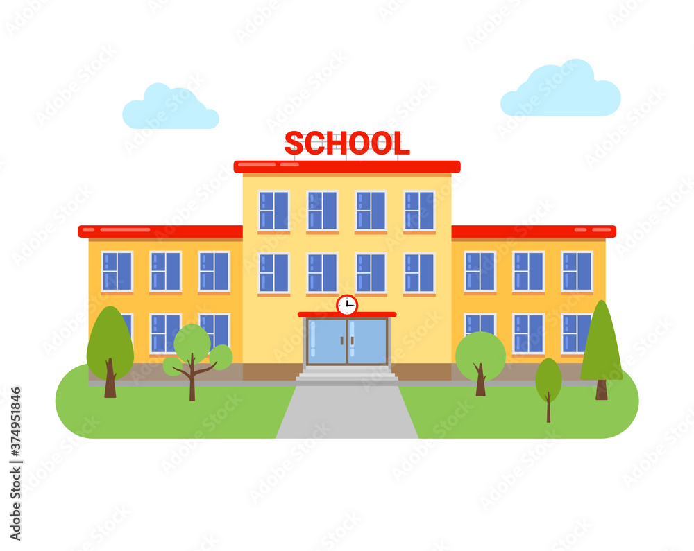 School university building vector elementary high cartoon campus flat ...