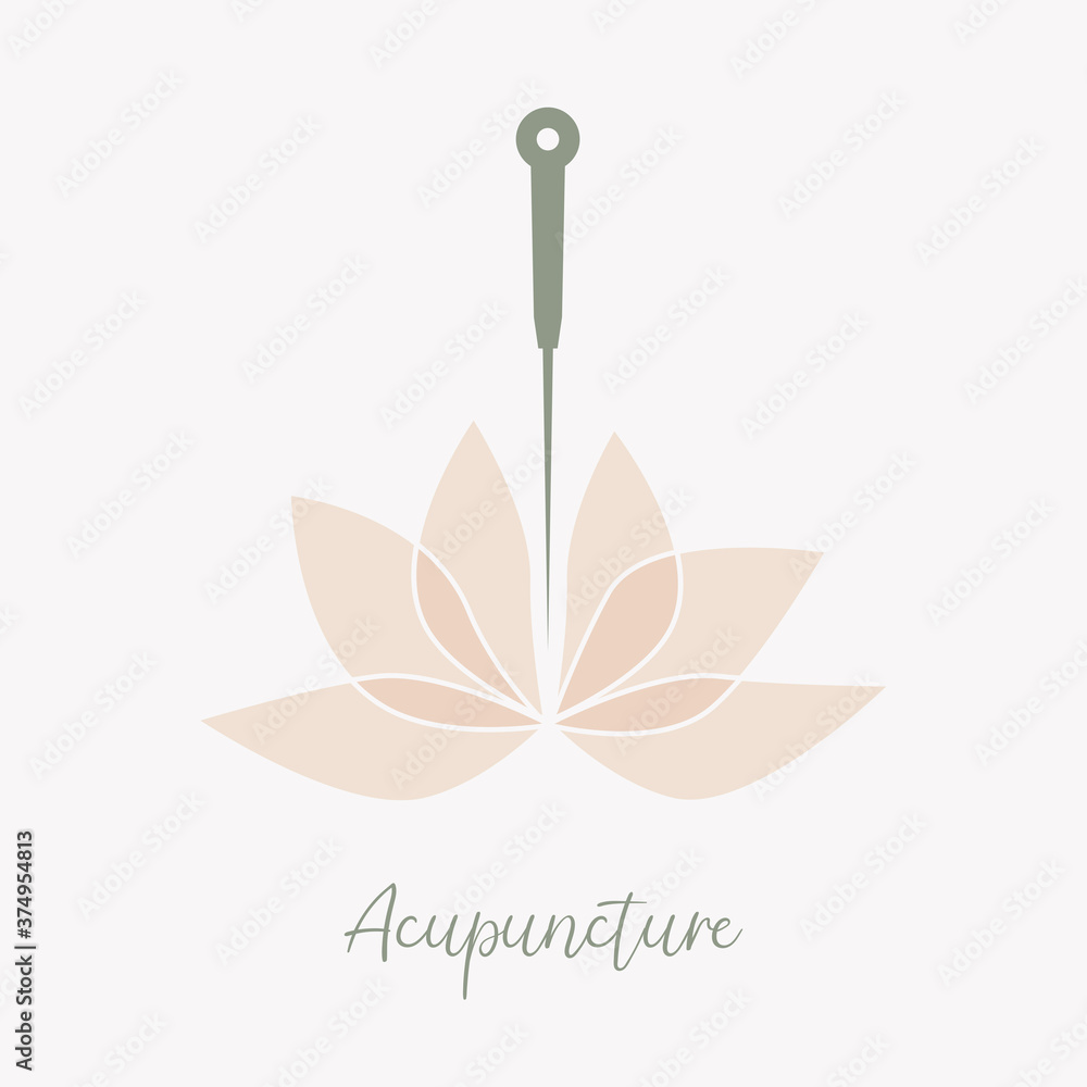 Acupuncture needle and lotus flower. Alternative medicine logo, sign ...