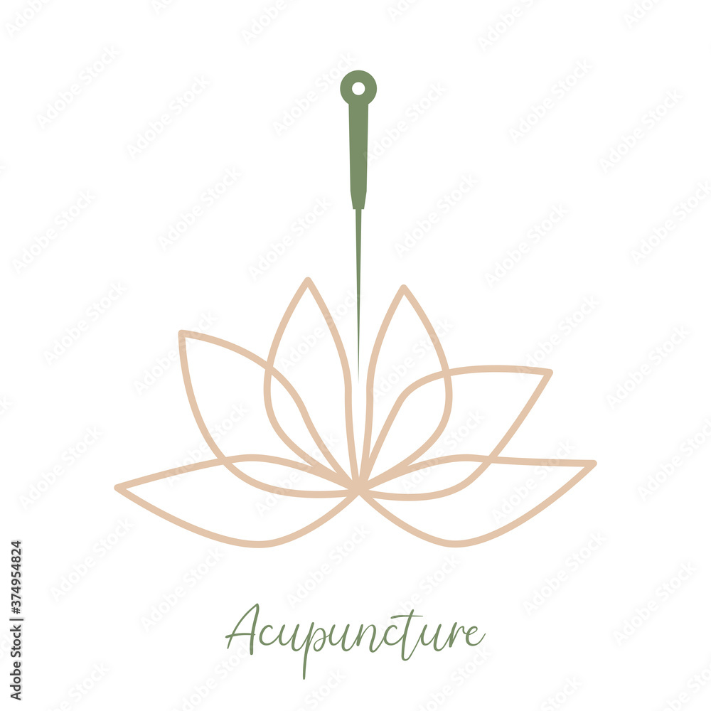 Acupuncture needle and lotus flower. Alternative medicine logo, sign ...