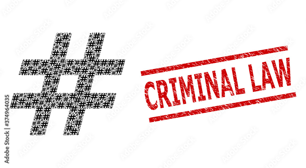 Recursive collage jail and Criminal Law scratched seal. Vector mosaic ...