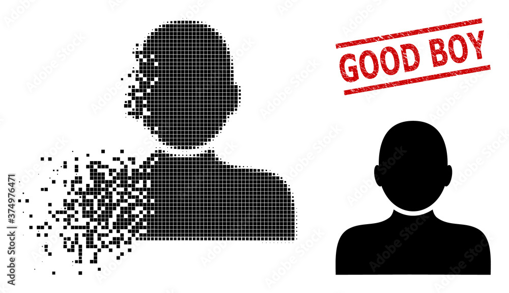 Man person icon in fractured, pixelated halftone style and Good Boy ...