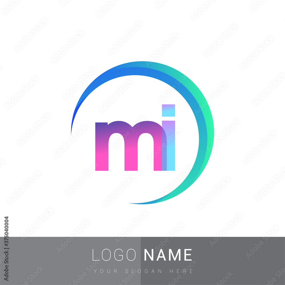initial letter MI logotype company name, colorful and swoosh design ...