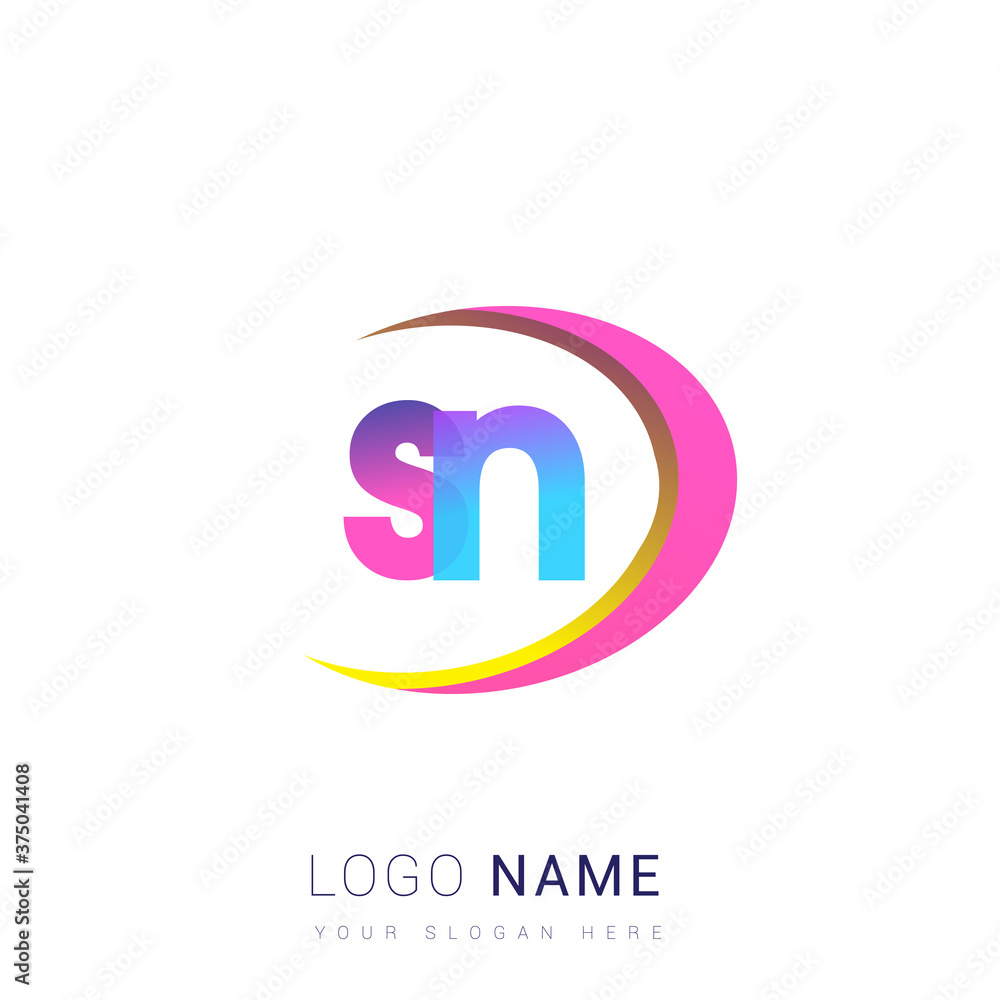 initial letter SN logotype company name, colorful and swoosh design ...
