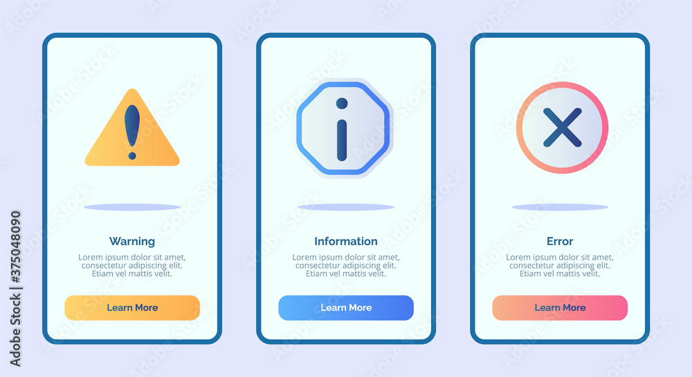 Warning information error for mobile apps template banner page UI with ...