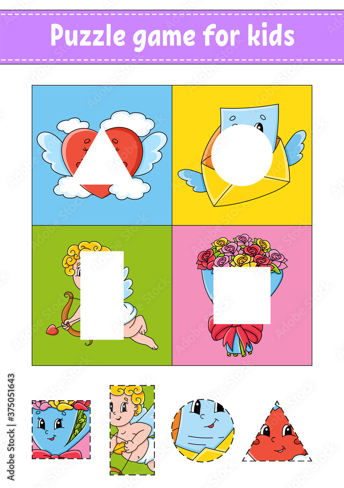 Puzzle game for kids. Cut and paste. Cutting practice. Learning shapes ...