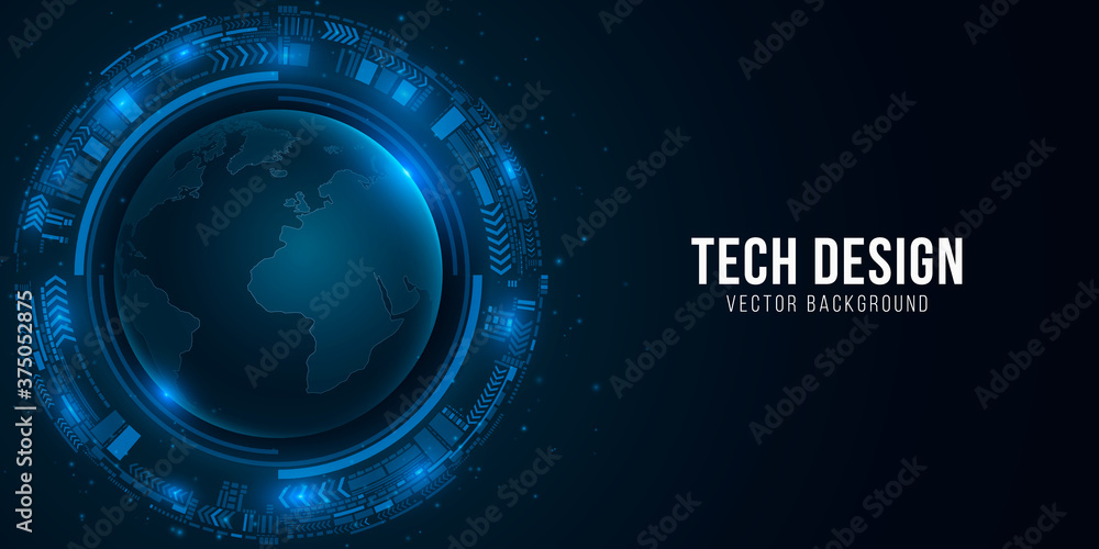 Futuristic planet Earth in abstract circular HUD interface on a dark ...