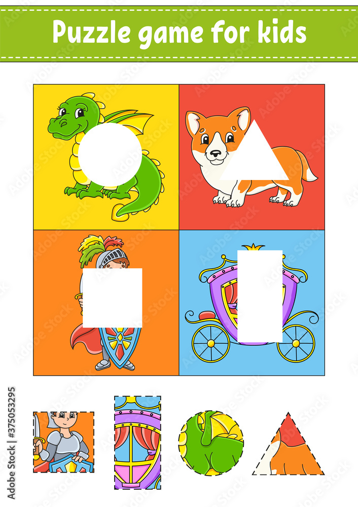 Puzzle game for kids. Cut and paste. Cutting practice. Learning shapes ...