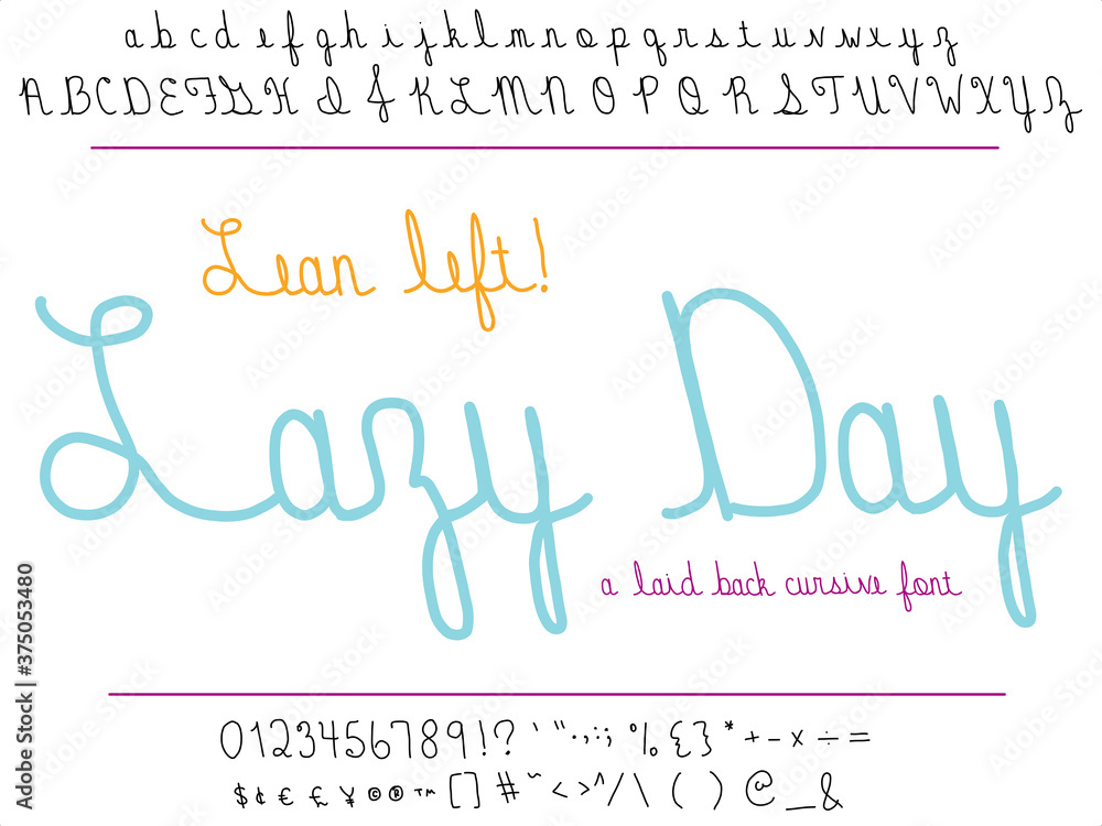 Hand drawn font. Cursive script lettering that leans left, leaning back ...