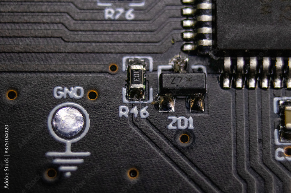 sharp close up for ground test point next to microcontroller Stock ...