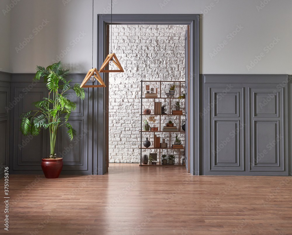 Decorative room wall background, grey color and classic style, modern ...